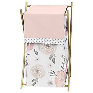 Blush Pink, Grey and White Baby Kid Clothes Laundry Hamper for Watercolor Floral Collection by Sweet Jojo Designs