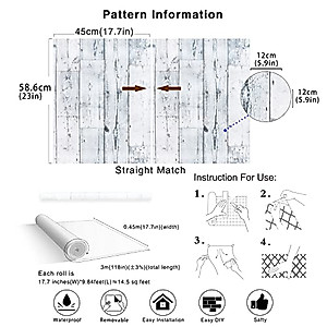 HAOKHOME MR47 Peel and Stick Wood Wallpaper Shiplap Light Grey/White/Blue Distressed Wood Plank Removable Shelf Liner Contact Paper 17.7in x 9.8ft