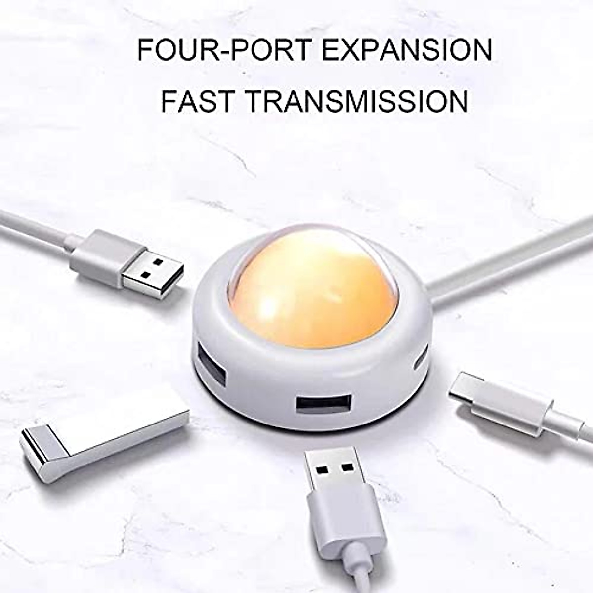 GPPZM Mini 4 USB Port Hub Extension Cable Splitter High Speed Transmission with LED Night Light for Computer Mobile Phone (Color : White)