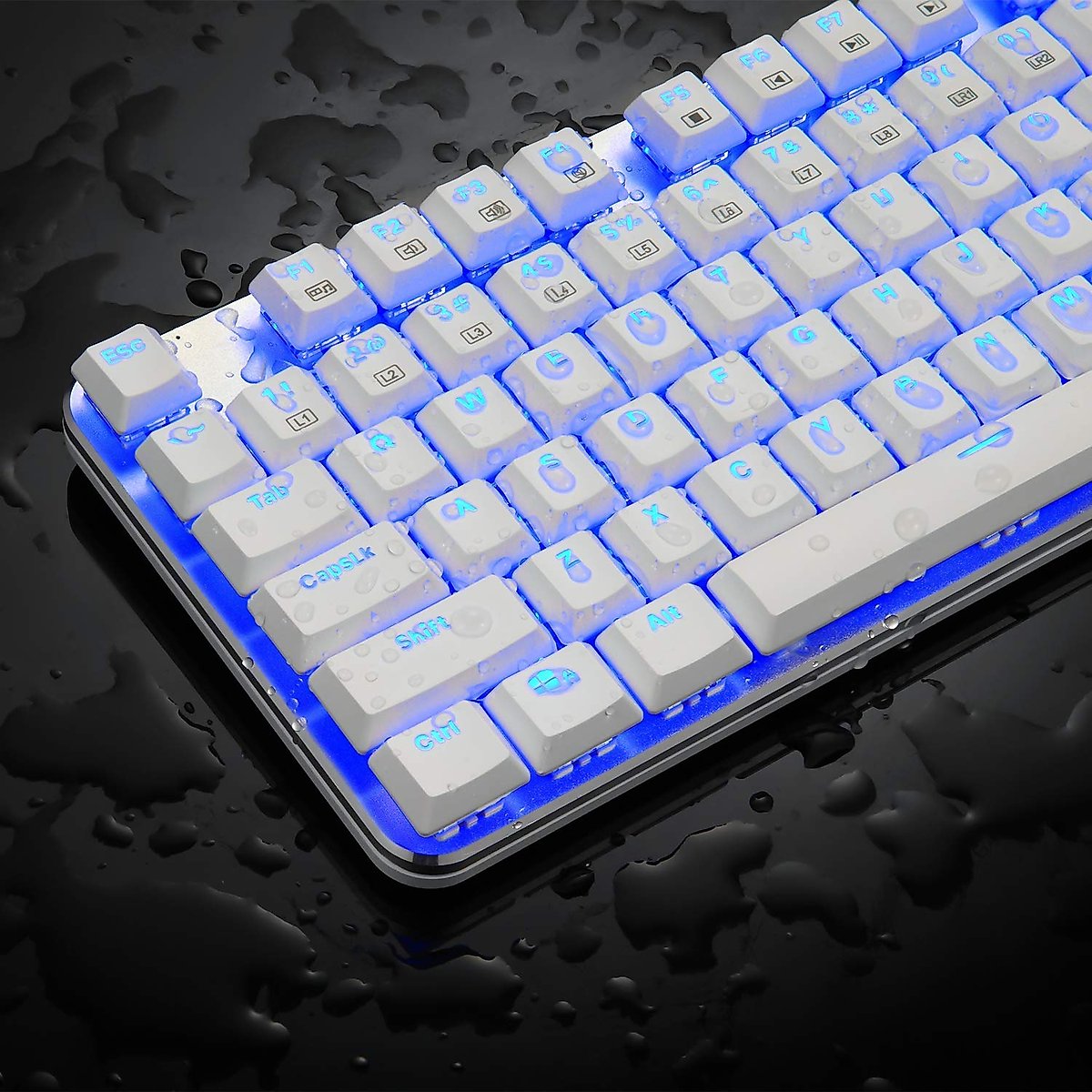 EagleTec KG051-BR BLUE LED Backlit Mechanical Gaming Keyboard Low Profile Mechanical Gamers Keyboard 104 Key Mechanical Computer USB Gaming Keyboard for PC (WHITE VERSION)