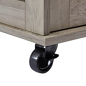 Rophefx Dog Crate Furniture with Sliding Door, Dog Kennel Indoor with Partition for Two Puppies, Dog Cage with Flip-up Top and Wheels, Chew-Resistant Wooden Dog House, Grey