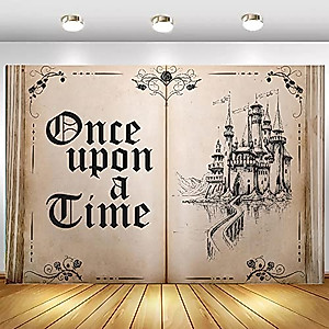 Fairy Tale Books Backdrop Once Upon a Time Backdrops Ancient Castle Princess Romantic Wedding Birthday Party Decorations Magic Book Background Banner Props 5x3FT