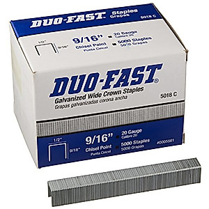 Duo Fast 5018C 20 Gauge Galvanized Staple 1/2-Inch Crown x 9/16-Inch Length, 5000 Pack