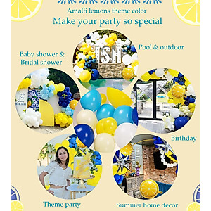 Royal Blue and Yellow balloon garland arch kit 135Pcs with Light blue Pastel Yellow white & Staaburst lemon foil balloons for Lemon main squzee bridal Shower Lemonade Birthday Party Decorations