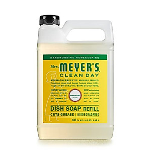 MRS. MEYER'S CLEAN DAY Liquid Dish Soap Refill, Biodegradable Formula, Honeysuckle, 48 fl. oz