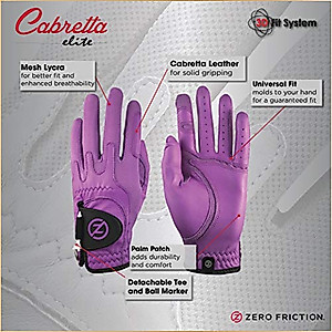 Zero Friction Men's Cabretta Elite Golf Gloves, Universal-Fit One Size, Purple