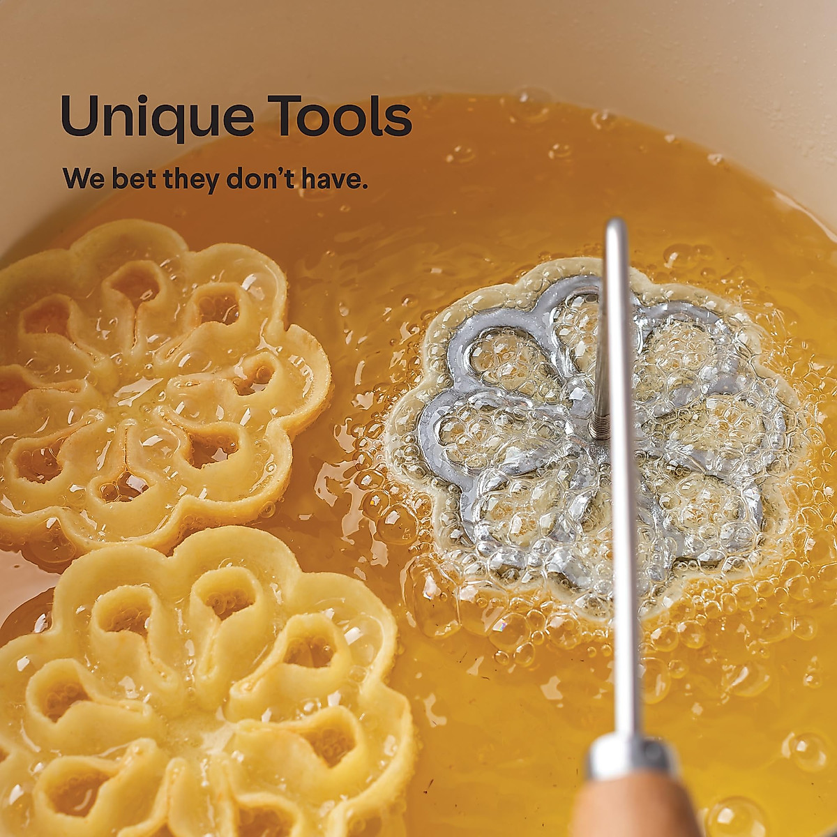 Swedish Rosettes Cooking Set - Funnel Cake Maker with Traditional Waffle Iron - Unique Gifts for Cooks Baking Set - Mini Waffle Maker Baking Kit - Cooking Gifts, Chef Gifts, Food Gift, Hostess Gift