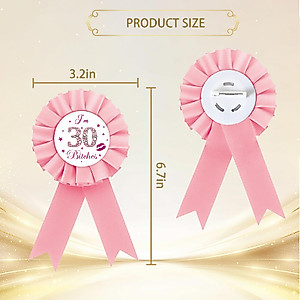 Happy 30th Birthday Tinplate Badge Pin, 30 & Fabulous Birthday Button Pin, Happy Birthday Pink Rosette Badge Pin for Women, Brooch Buttons for 30th Birthday Party, tinplate, rosette