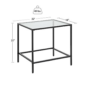 CAWS 22" W Black End Table, Tempered Glass Rectangle Side Table, Night Stand, Modern Minimalist Table, 21.97"L x 18"W x 22"H