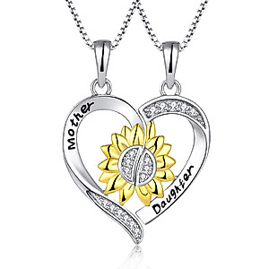 STARCHENIE Mother Necklace Sterling Silver Sunflower Heart Mother and Daughter Matching Necklace Set for 2 Necklace for Women