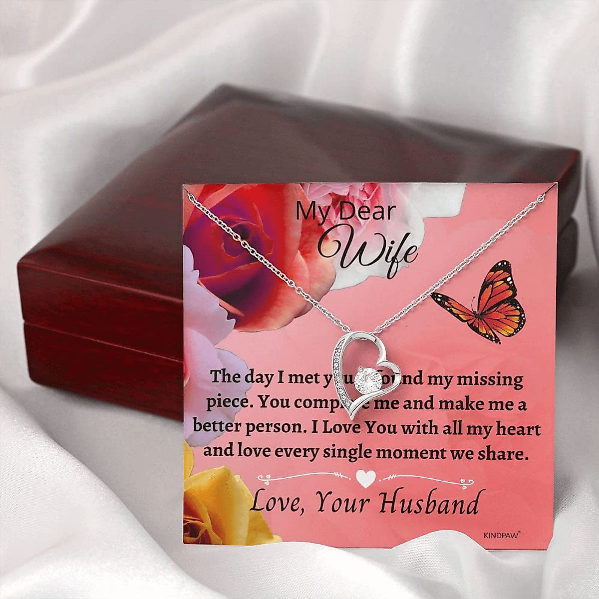 KINDPAW Wife Birthday Gifts From Husband - I Found My Missing Piece. You Complete Me and Make Me A Better Person – Happy Anniversary, Christmas, Valentine’s Day Romantic Gift Necklace For Her