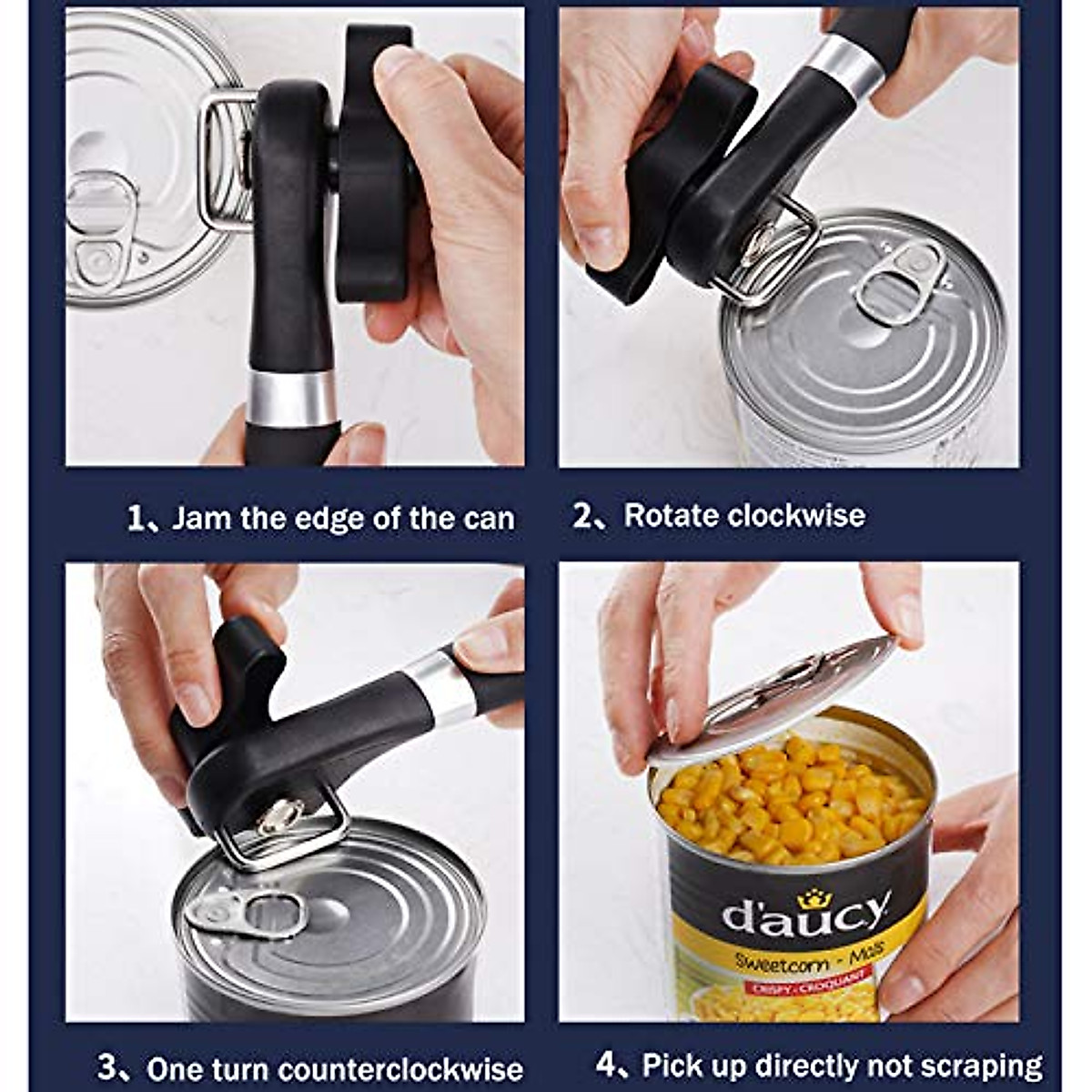 Phmnkl Safe Cut Manual Can Opener, Smooth Edge Can Opener - Can Opener Handheld With Soft Grips, Ergonomic Smooth Edge, Food Grade Stainless Steel Cutting Can Opener for Kitchen & Restaurant
