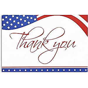 Pipilo Press 120 Pack Patriotic Thank You Cards with Envelopes, Bulk American Flag Notecards for Military Veterans, Memorial Day (4x6 In)