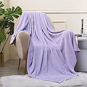 SOCHOW Soft Fleece Bed Blanket Twin Size, Cozy Warm Lightweight Waffle Weave Bedding Blanket for All Seasons, 66 x 90 inches Lilac
