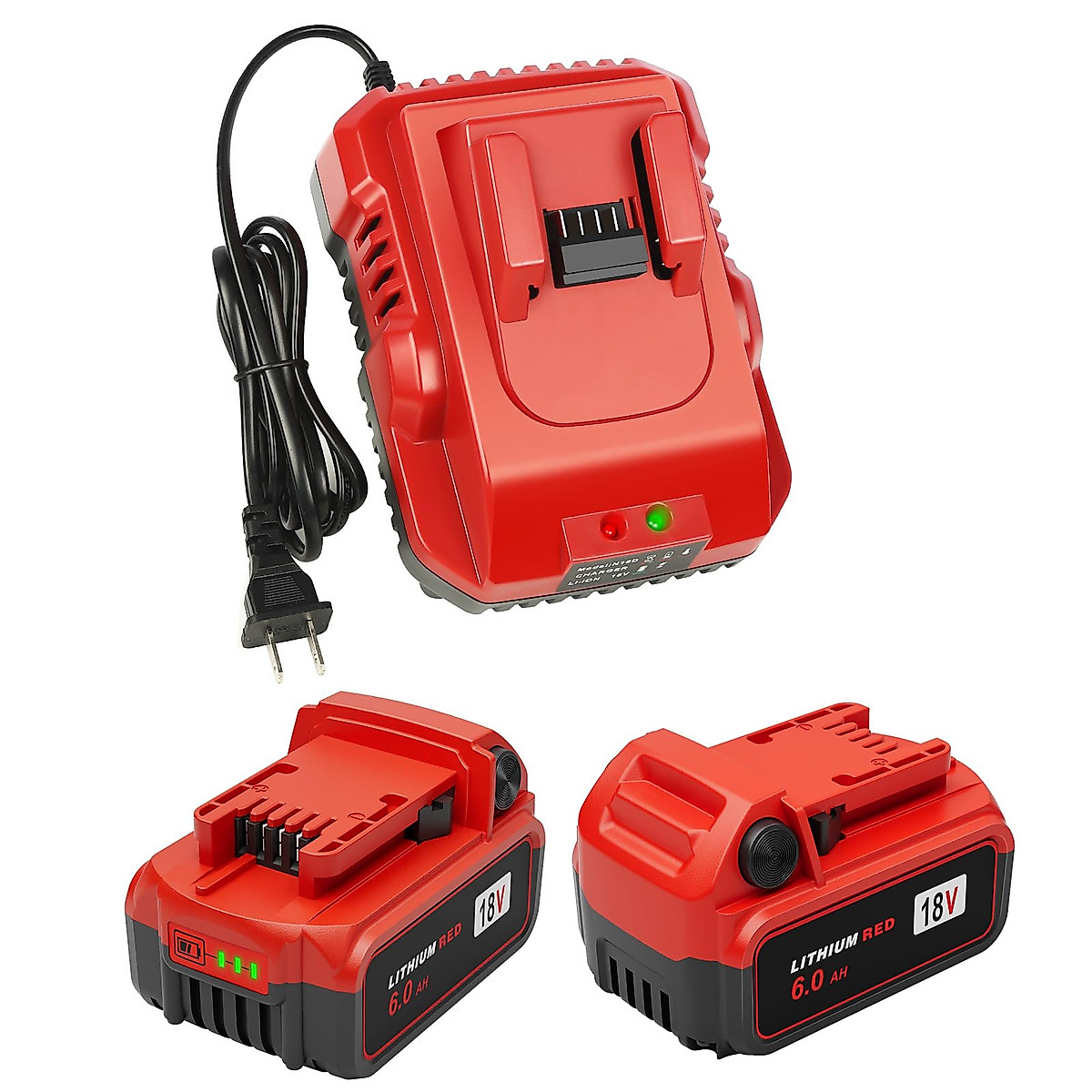 KOOMICY 2Pack 18V 6.0Ah Batteries Replacement for Milwaukee M-18 Battery and 1 Charger Set