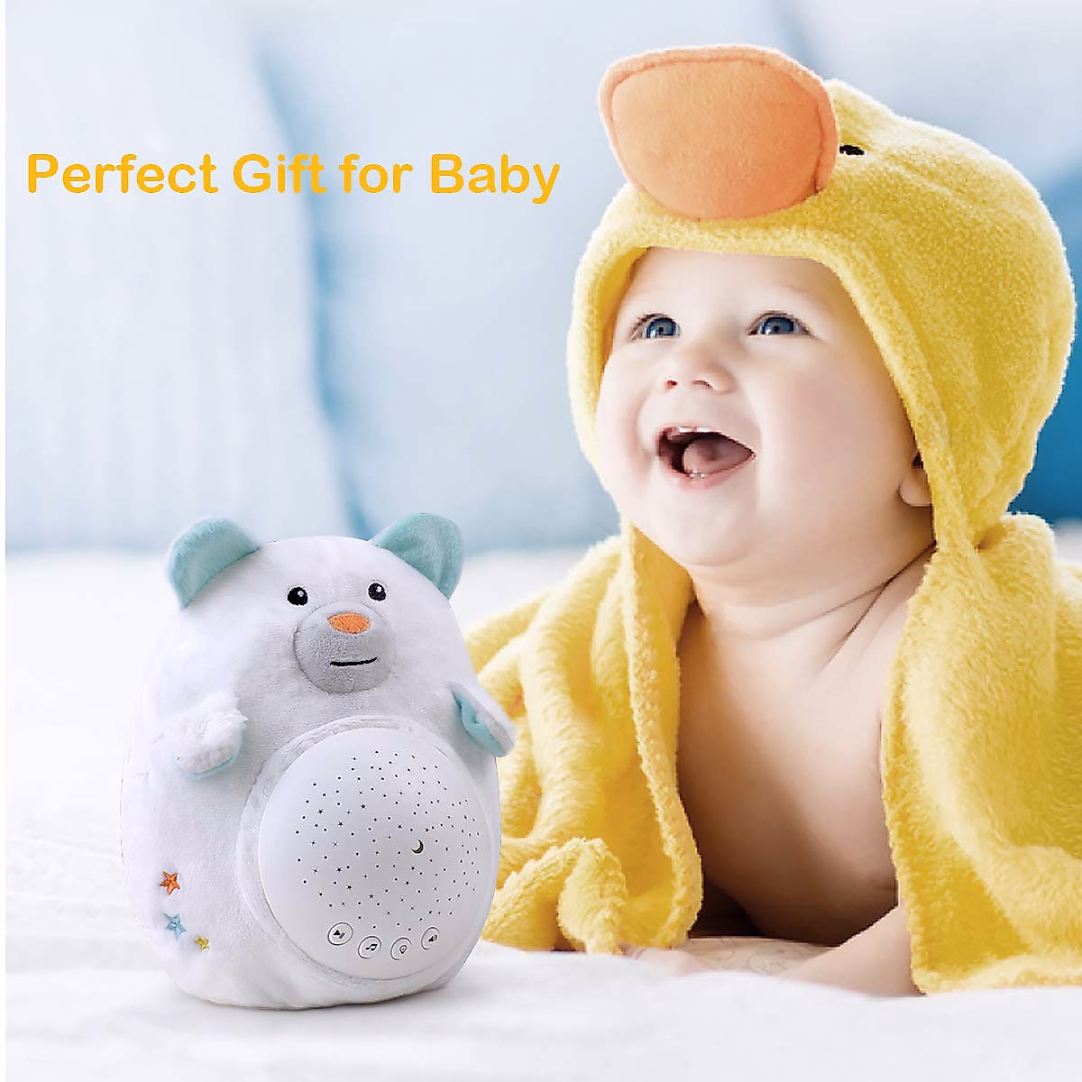 Baby Sleep Soother Toddler Sleep Aid Night Light Toy with White Noise Sound Machine and Star Projector, Bear Lullaby Sleep Toy Gift for Newborn and Up Boy and Girls