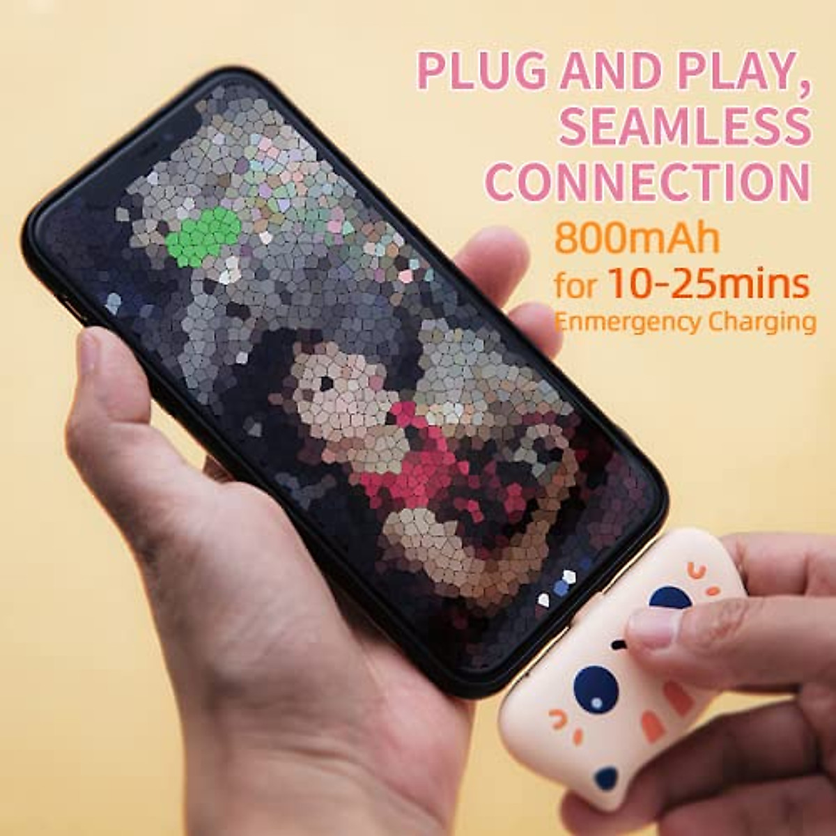 HRNAKDFKL Portable Charger - Cute Power Bank Emergency Charging 2 Pack 800mAh USB C iOS Power Bank with LED Night Light External Battery Pack Charger Compatible with iPhone & Type C (USB C & iOS)