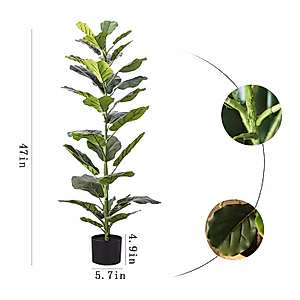 kutuuhome Artificial Fiddle Leaf Fig Tree Fake Ficus Lyrata Plant Faux Plants in Pot for Indoor Outdoor House Home Office Garden Modern Decoration Perfect Housewarming Gift … (47 inch)