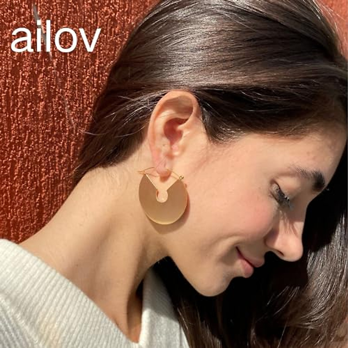 ailov 18K Gold Plated Tribal Bohemian Round Disc Earrings for Women Coin Dangling Drop Boho Jewelry (Round Drop without Pearl)