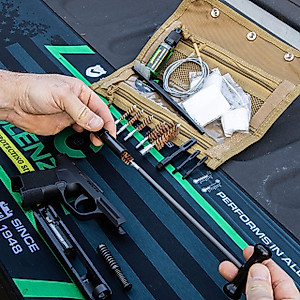 Clenzoil Field & Range Universal Gun Cleaning Kit Tan | Rifle, Shotgun & Pistol Cleaning Kit | Includes Field & Range CLP, Bore Brushes, Patches, Rod, Cable, Handle, Nylon Brush & More!