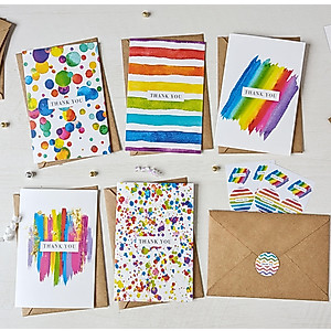 100 Thank You Cards with Brown Kraft Envelopes and Stickers - 5 Designs Bulk Watercolor Notes for Baby Showers, Bridal Showers, Weddings, All Occasion, 4x6 Inch Folded (watercolor)