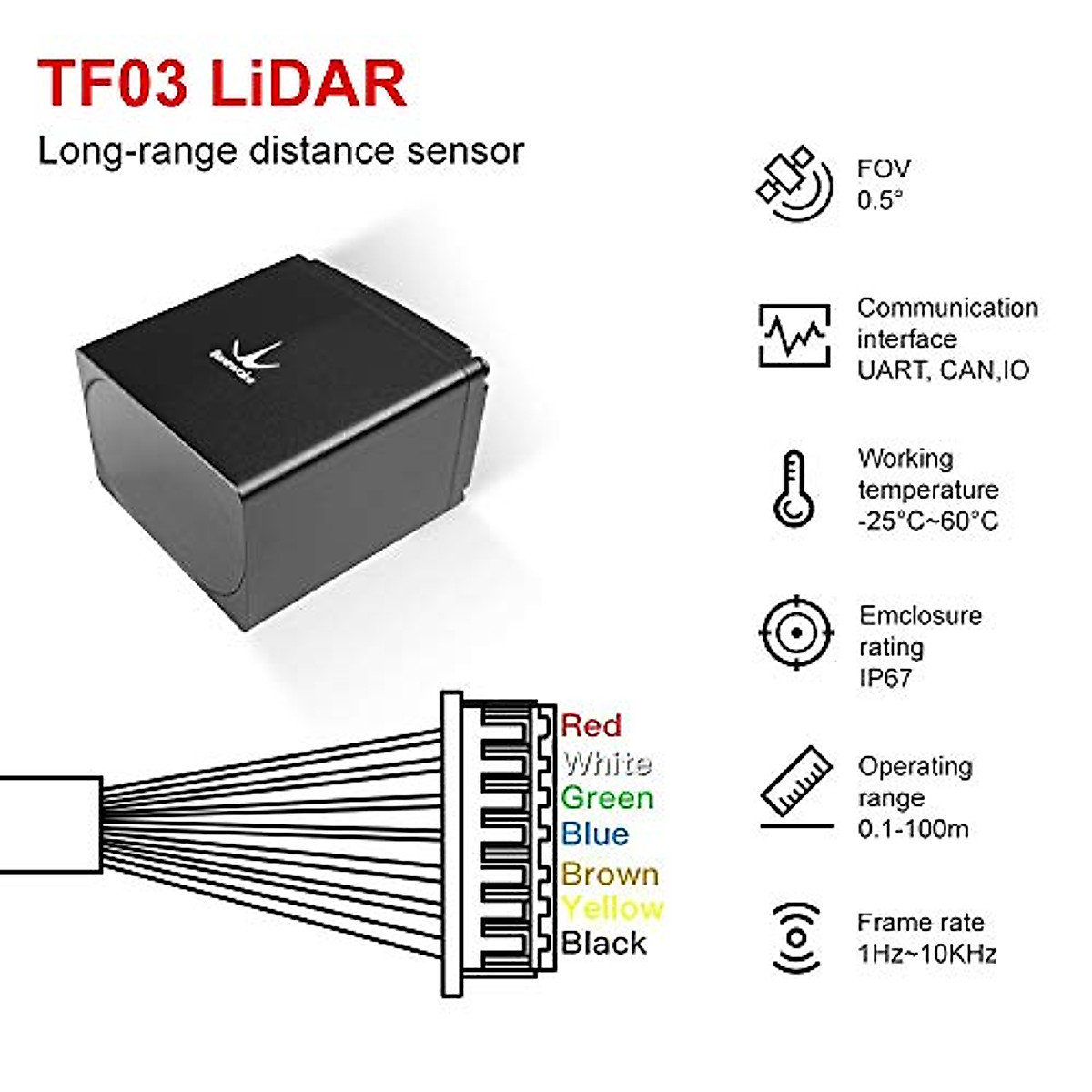 youyeetoo TF03-100 Long Range Lidar Sensor, 100m(328ft) Distance Measurement IP67 100Klux Rangefinder, for Industry, Rail Transit, Intelligent Parking Detection