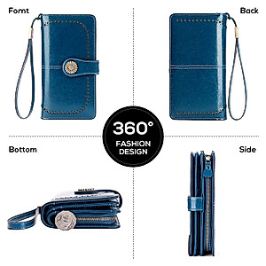 INSIFEEL Small Wallet for Women Leather Bifold Compact RFID Blocking Ladies Purse big (Navy)