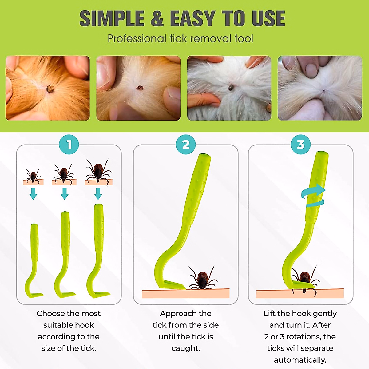 ILamourCar 4Pcs Tick Remover Tool Set, Professional Tick Tweezers Tick Hooks Tick Remover Painlessly Tick for Dogs Cats and Other Pets