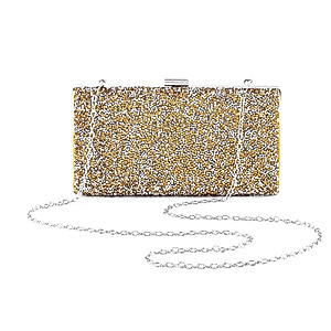 ELABEST Glitter Evening Clutch Bag Single Sided Diamond Bag Crossbody Purse Wedding Party Bag for Women (Gold)