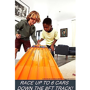 Hot Wheels Toy Car Track Set Super 6-Lane Raceway, 8Ft Track That Rolls Up for Storage, 6 1:64 Scale Cars