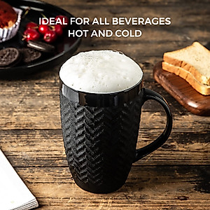 AmorArc Large Coffee Mugs Set of 6, 16oz Ceramic Tall Coffee Mugs Set with Textured Geometric Patterns for Coffee/Tea/Beer/Hot Cocoa, Dishwasher & Microwave Safe, Black