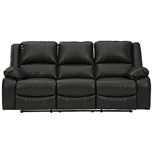 Signature Design by Ashley Calderwell Faux Leather Manual Pull-Tab Reclining Sofa, Black