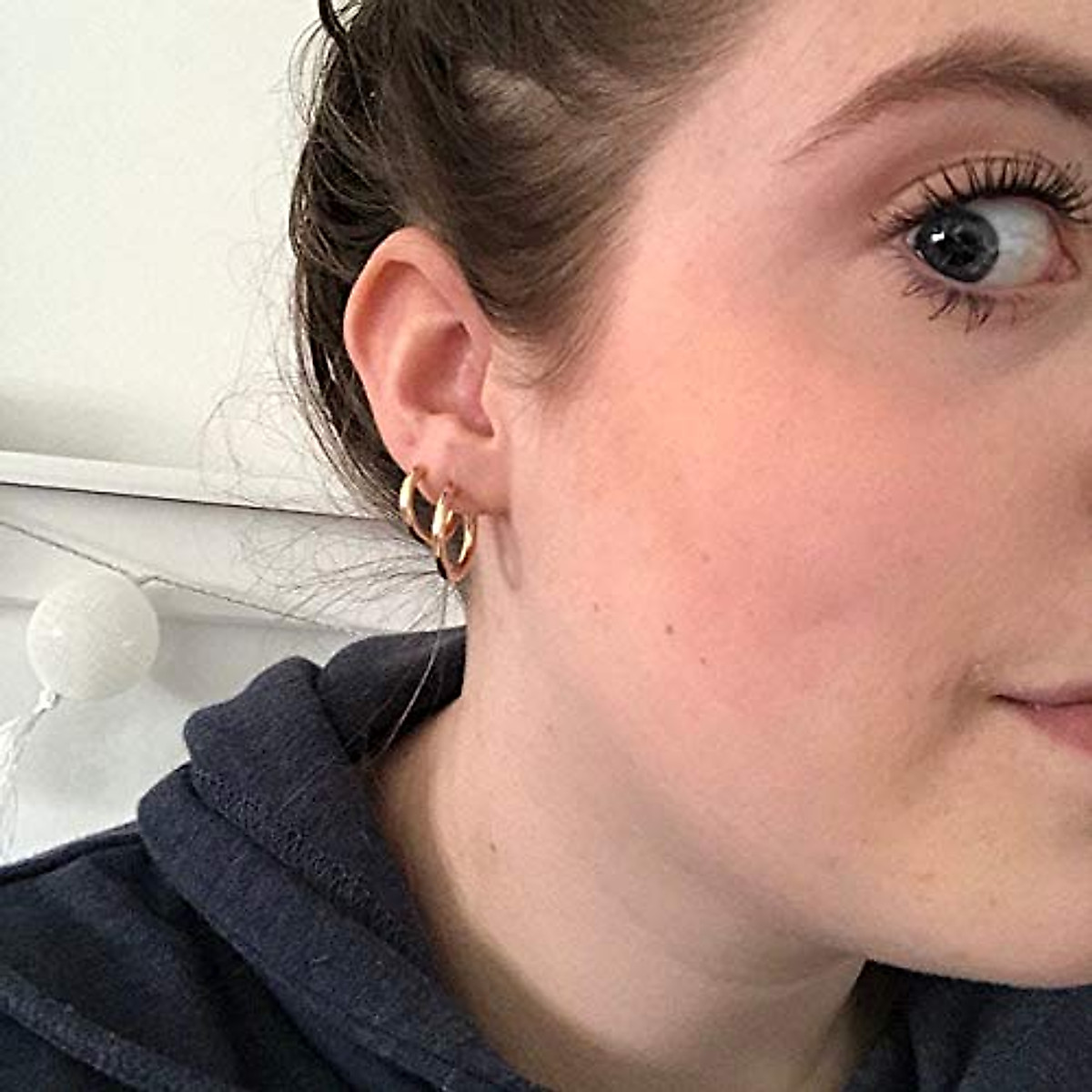 Gacimy Small Gold Hoop Earrings for Women, 14K Gold Plated Hoops with 925 Sterling Silver Post, Yellow Gold 14 16 20mm Small Hoop Earrings for Women