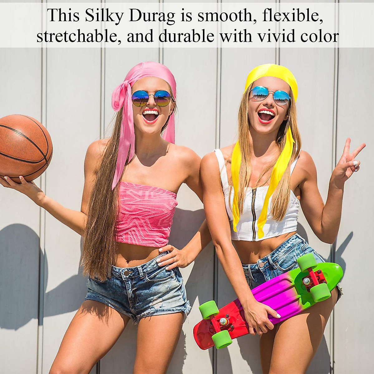 SATINIOR 12 Pieces Silky Durag Long Tailed Turban Headwear Beanie Cap Headwraps for Men Women Running Fitness Cycling Hiking Camping, Multiple Colors, Multicoloured, Medium