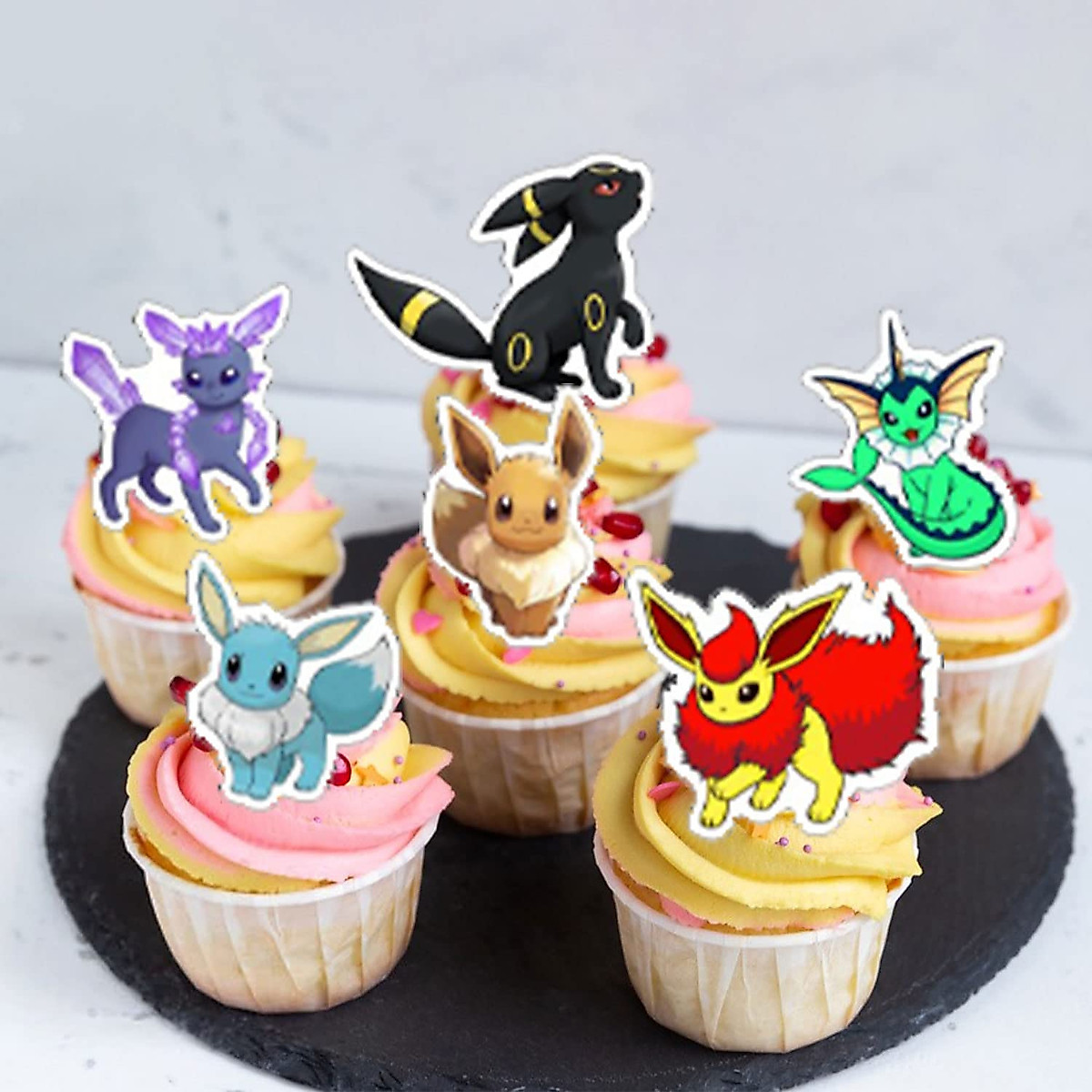 Eevee Aesthetic Evolutions Party Decorations,Birthday Party Supplies For Eevee Aesthetic Evolutions Party Supplies Includes Banner - Cake Topper - 12 Cupcake Toppers - 18 Balloons