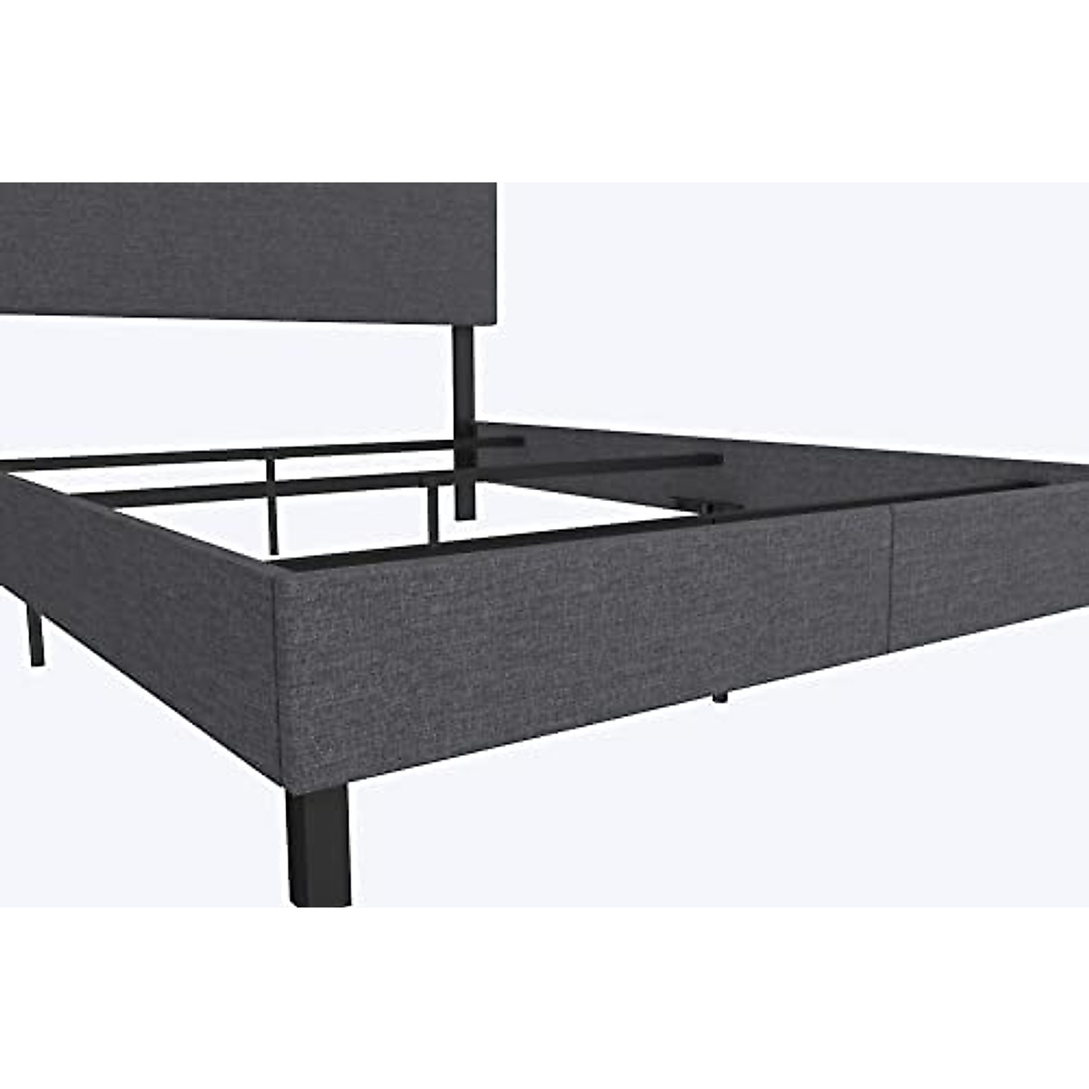 DHP Janford Upholstered Platform Bed with Modern Vertical Stitching on Rectangular Headboard, Queen, Gray Linen