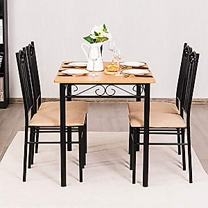 Tangkula 5 Piece Dining Table Set, Vintage Wood Top Padded Seat Dining Table and Chairs Set, Home Kitchen Dining Room Furniture