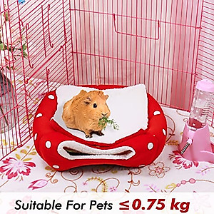 Mygeromon Guinea Pig Bed Rabbit Hideout Warm Fleece Cuddle Cup Washable Winter Sleeping House for Small Pet/Ferret/Chinchilla/Bunny (Strawberry Style)