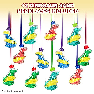 ArtCreativity Sand Art Dinosaur Bottle Necklaces, Pack of 12, Sand Art Craft Kit with Dinosaur Shaped Bottles, Craft Party Supplies and Party Favors for Kids - Sand Sold Separately