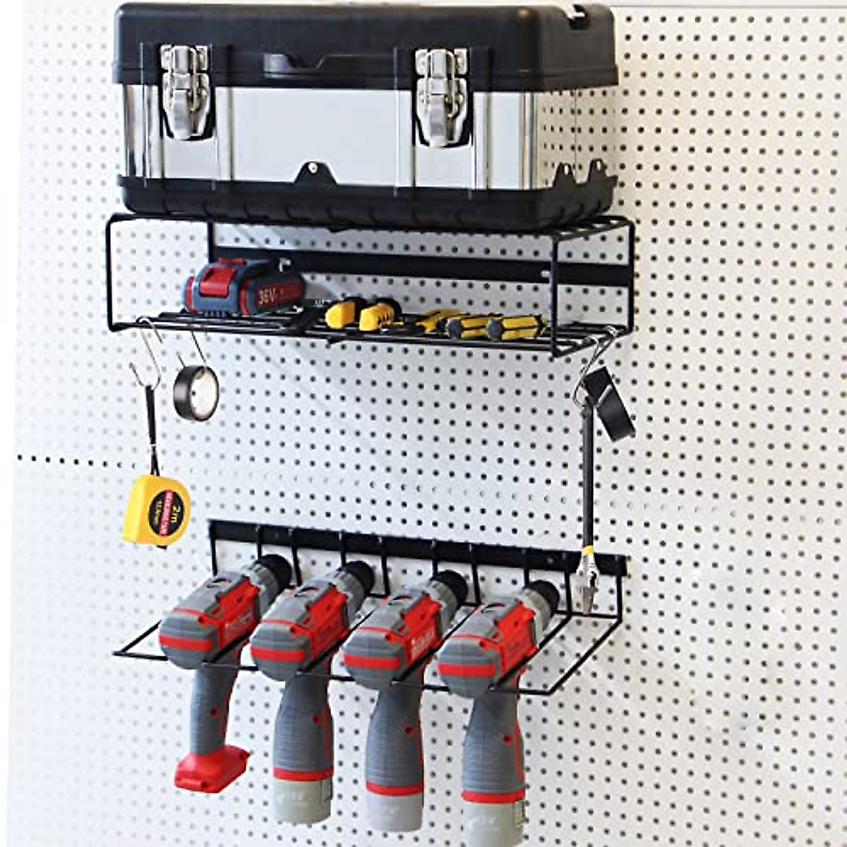 Aceart Power Tool Organizer with 4 Hook Heavy Duty, Separate Electric Drill Storage Rack Heavy Duty Metal Hardware Tool Shelf for Garage Wall, Handheld Tools