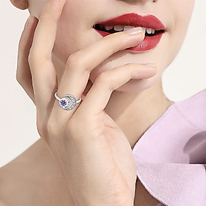 BAUMA AUTO Personalized Birthstone Ring with 1-6 Birthstones & Custom Names Heart Stone Rings for Women Mother's Day Anniversary Birthday (Silver 1-2)