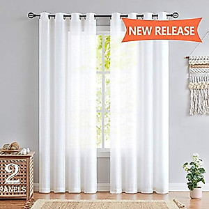 FMFUNCTEX White Sheer Curtains for Living Room 72" Linen Textured Privacy Window Curtain Set for Bedroom 52”w x 2 Panels Grommet Top