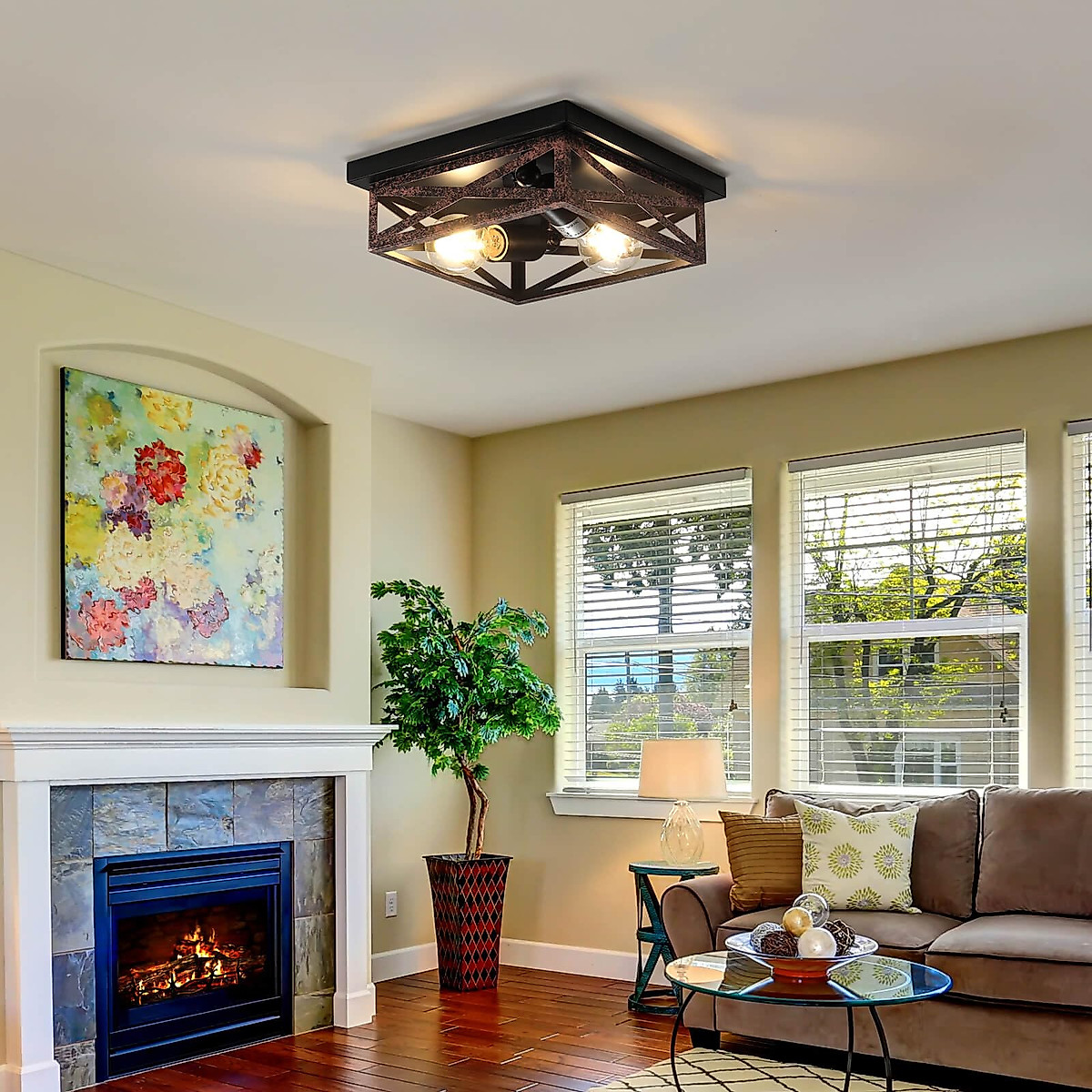 DIKAIDA 2Pack Vintage Farmhouse Flush Mount Ceiling Light Fixtures, 2-Light Hallway Kitchen Ceiling Light, Industrial Farmhouse Light Fixtures Ceiling Mount for Bedroom