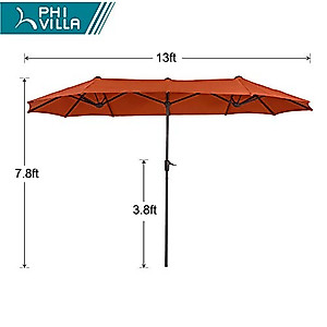 PHI VILLA 13ft Outdoor Market Umbrella Double-Sided Twin Large Patio Umbrella with Crank, Orange Red