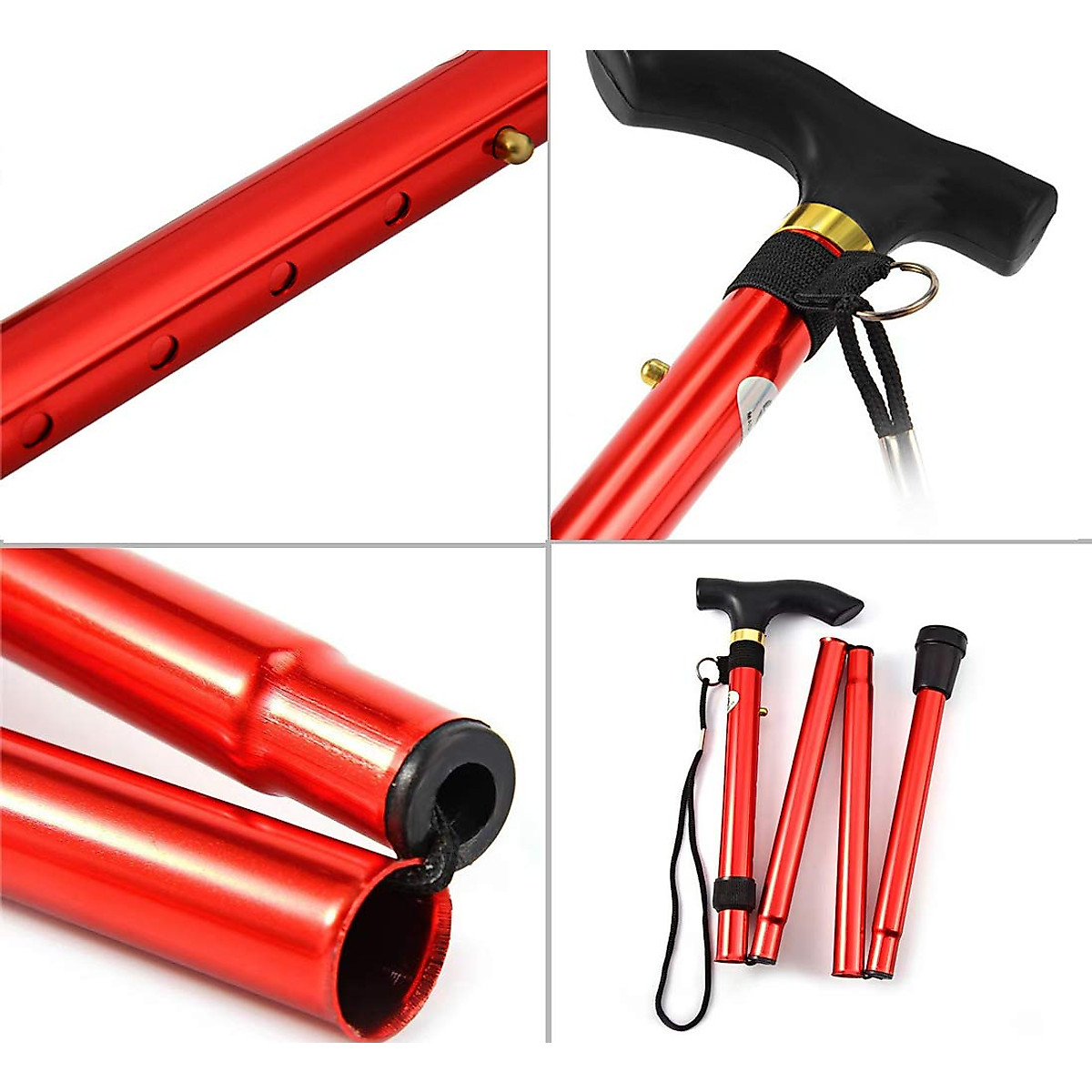 Walking Stick/Canes,Foldable, Collapsable Cane Hiking Pole Height Adjustable, Lightweight Anti-Slip for Travel Outdoor Hiking Help Balance for Men and Women Seniors(red)