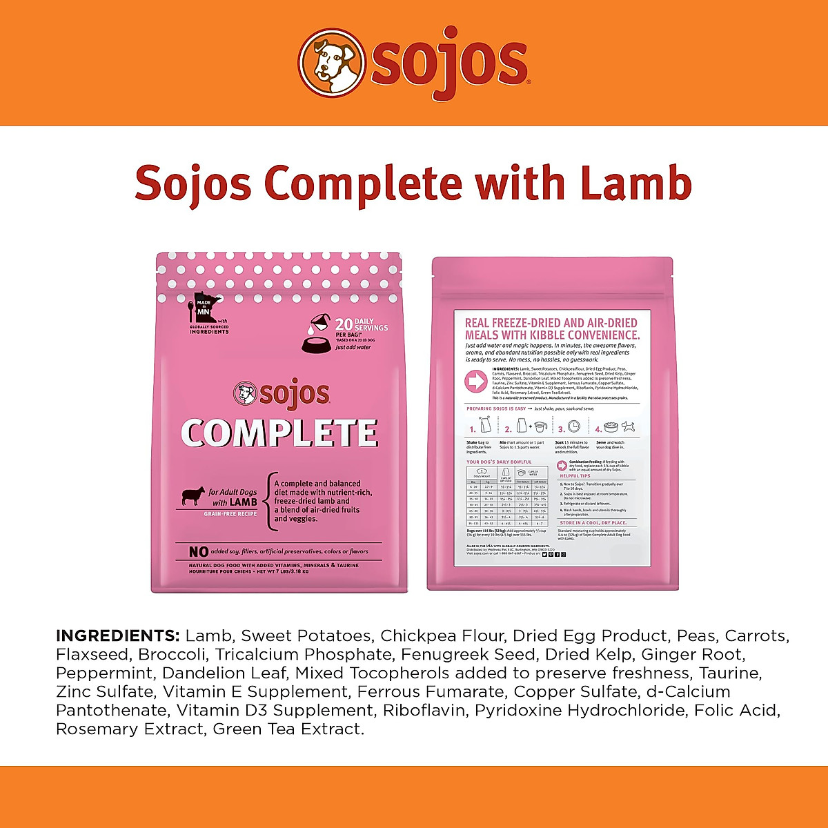 Sojos Complete Lamb Recipe Dehydrated Dog Food, 7 lb