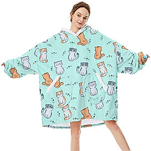 Wearable Blanket Hoodie for Women Men Oversized Giant Thick Cozy Fleece Sherpa Soft Warm Weighted Sweatshirt Hooded Cat