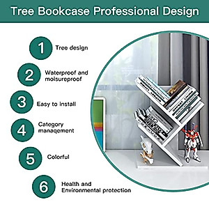Godferyxin Tree Bookshelf, 3-Tier Book Storage Organizer Shelves Floor Standing Bookcase, Wood Storage Rack for Office Home School Shelf Display for Cd/Magazine-White