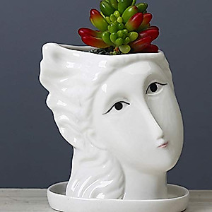 Cabilock Human Sculpture Planter Goddess Bonsai Planter Face Flower Pot Head Planter Pot Ceramic Succulent Planter Bonsai Pot Face Vase for Home Garden Decoration Portrait Vase Human Statue Planter