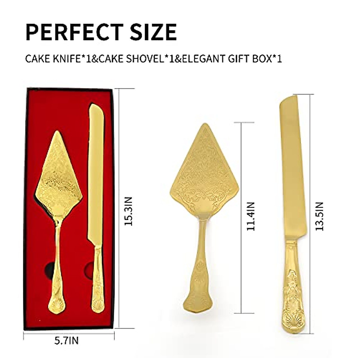 GURUDAR Vintage Wedding Cake Knife and Server Set, Stainless Steel Cake Pie Pastry Cutting Knife & Serving Spatula Set, Premium Party Supplies for Wedding, Birthday, Anniversary & Events, Gold